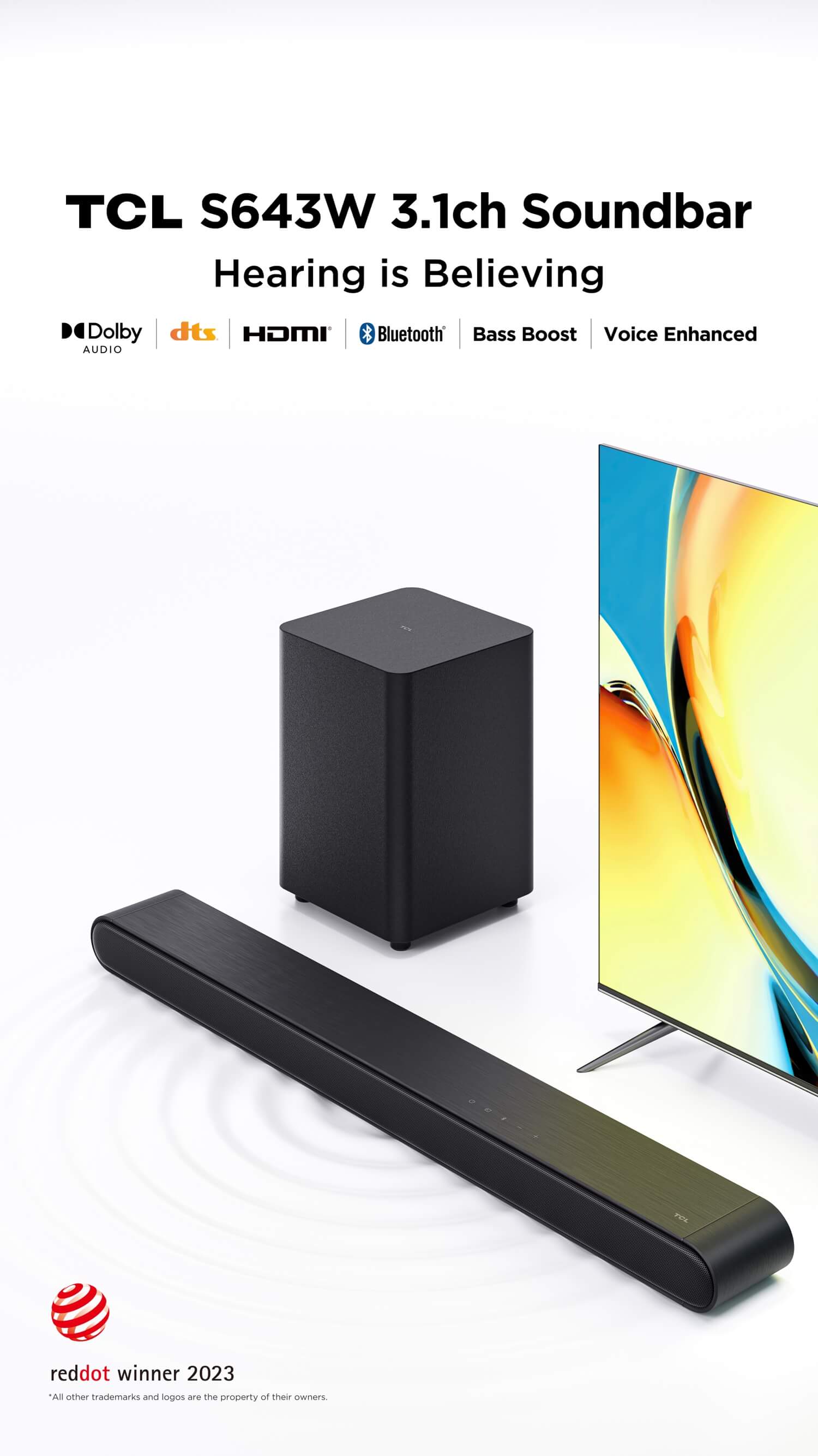 TCL 240W 3.1ch Soundbar w/ Wireless Subwoofer| Bluetooth, Dolby Audio ...