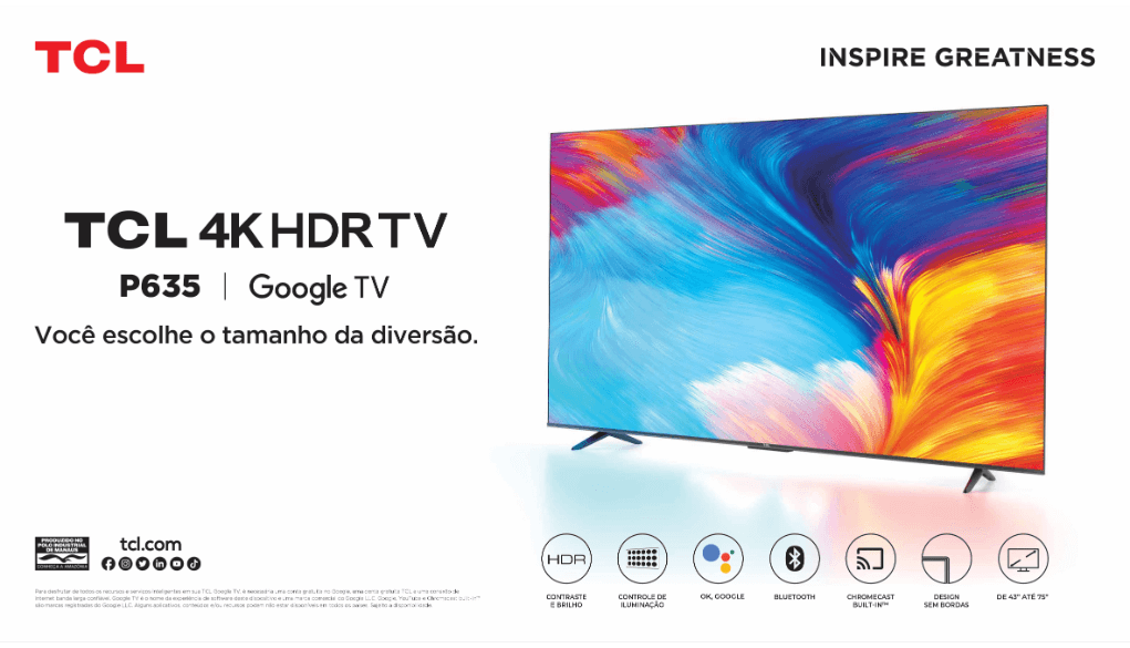 Smart Tv Led 4K TCL P635 Hdr Dual Band Bluetooth- TCL Brazil