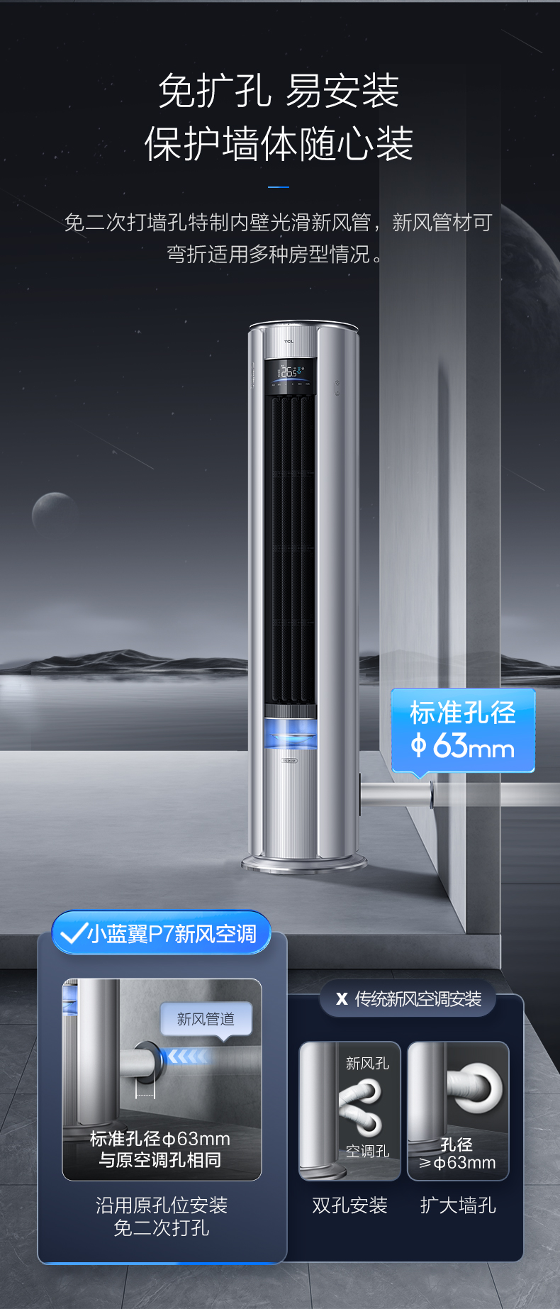 TCL3匹新风空调柜机-小蓝翼P7 | TCL官网