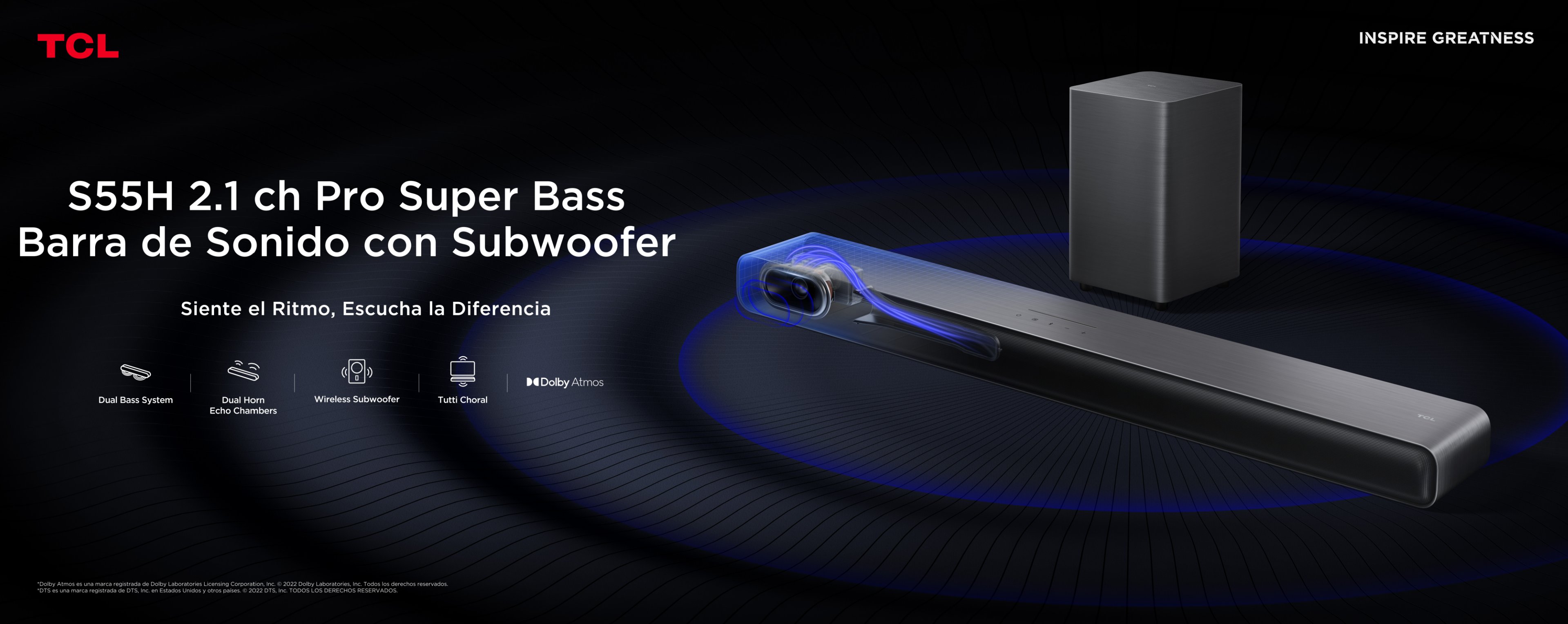 TCL S55H Barra de sonido con Dolby Atmos y Subwoofer | TCL España